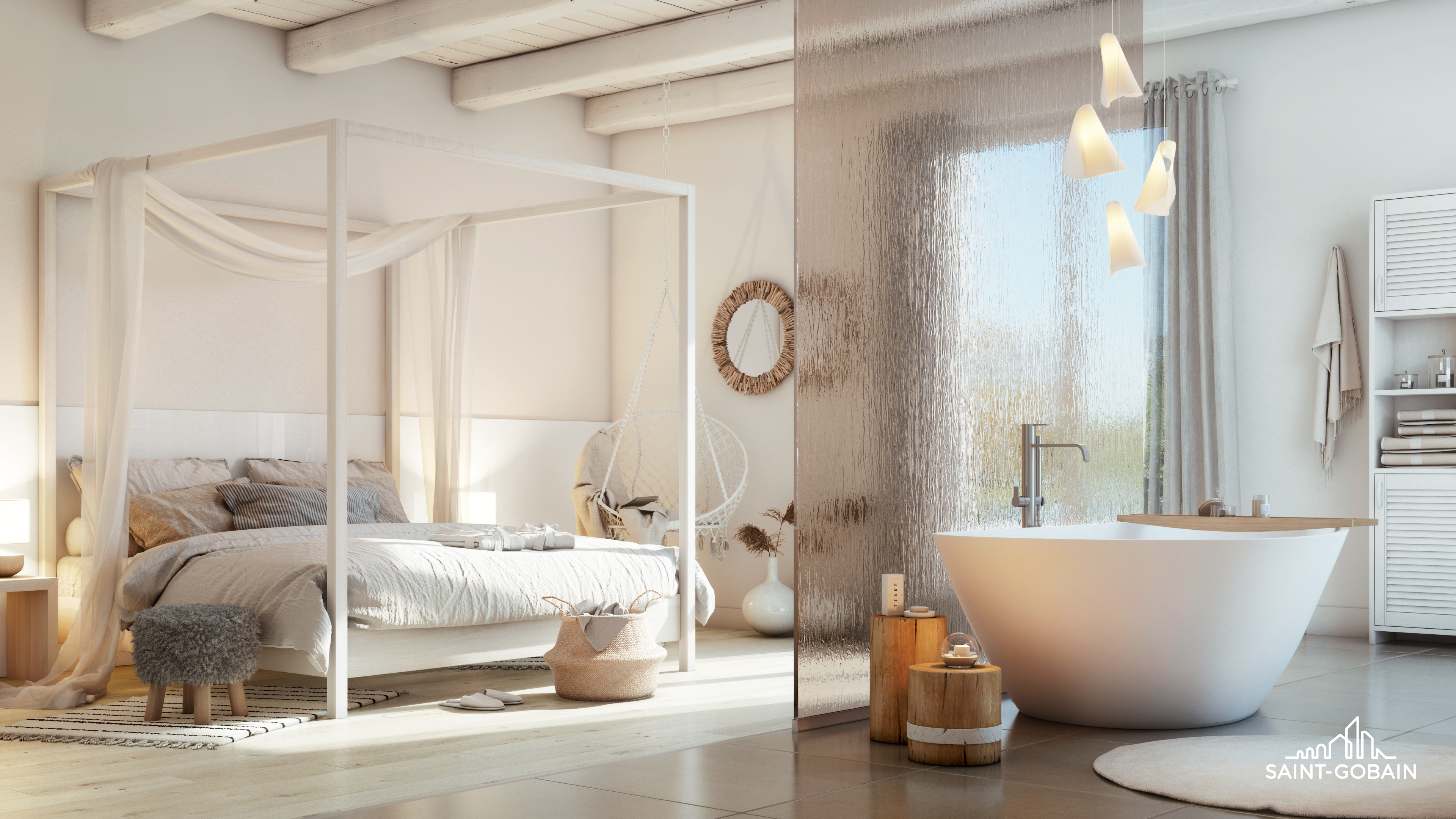 Chambre d'hôtel, Cocoon, Perspektive 1, Blanc satin, Silvit Bronze ...