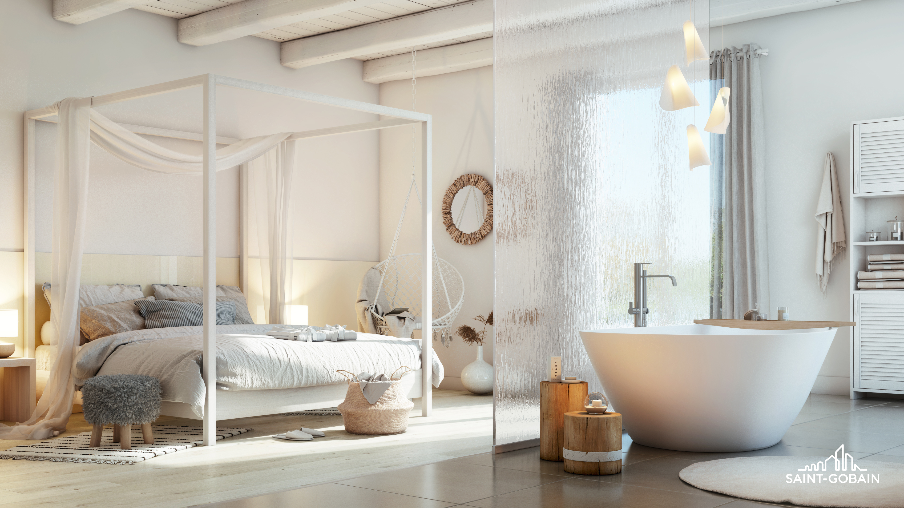 Chambre d'hôtel, Cocoon, Perspektive 1, Ecru, Silvit | Saint-Gobain Glass