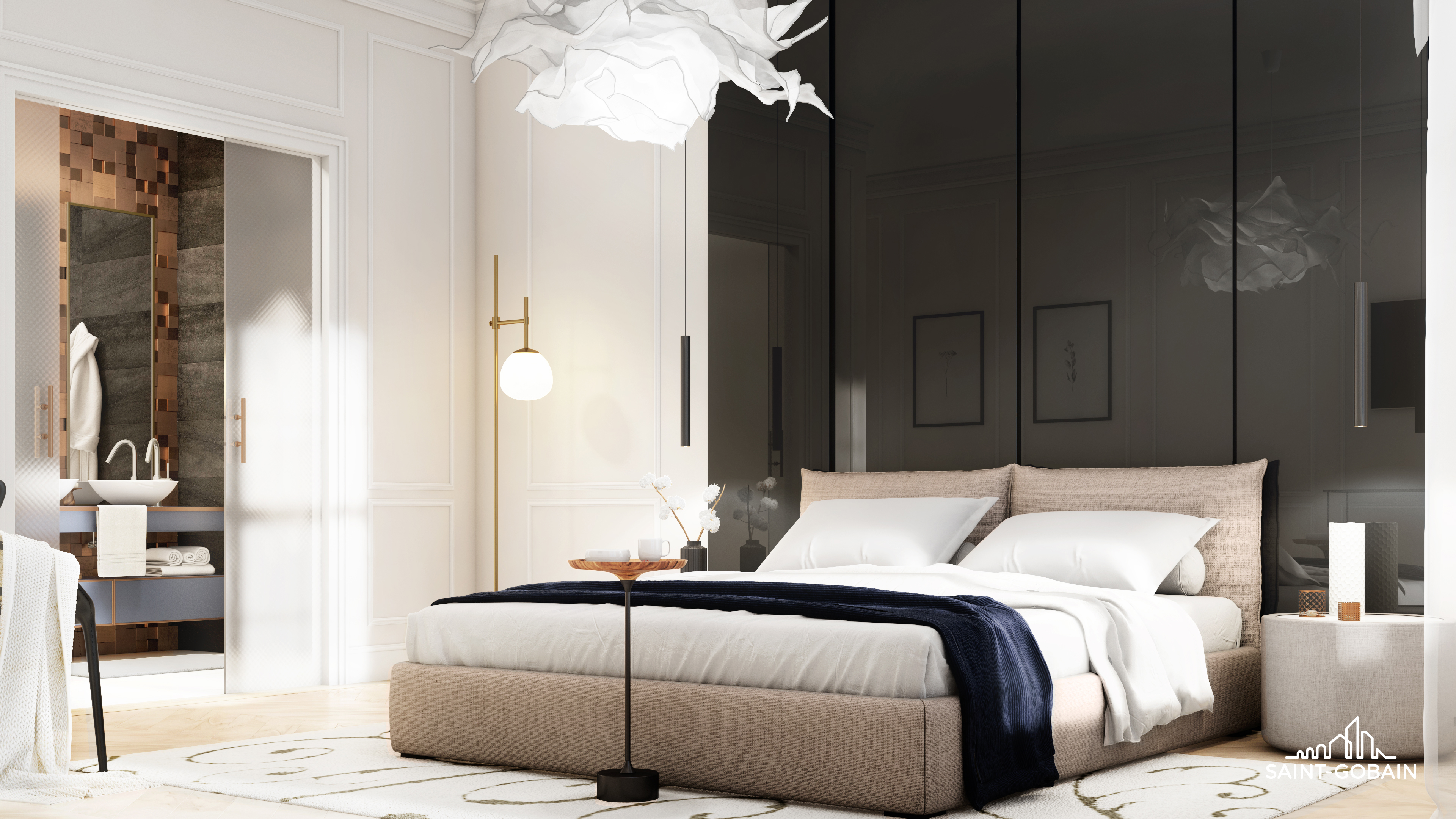 Chambre d'hôtel, Minimalistic chic, Perspektive 1, Gris foncé, Master ...