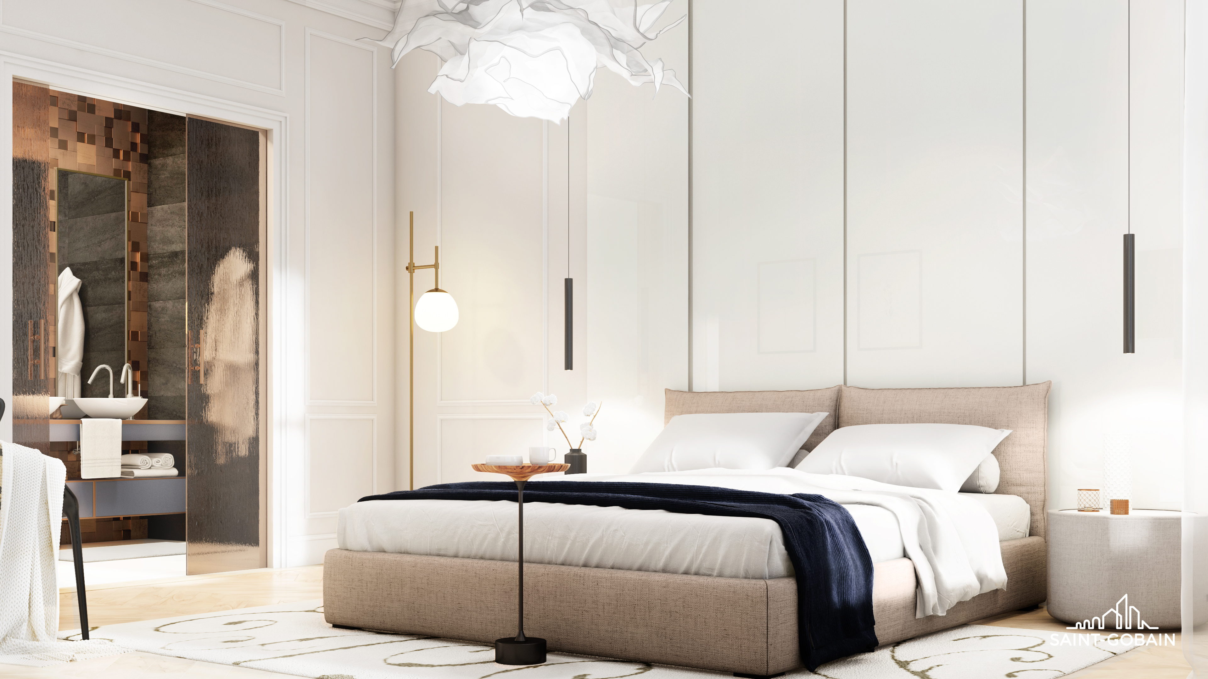 Chambre d'hôtel, Minimalistic chic, Perspektive 1, Blanc satin, Silvit ...