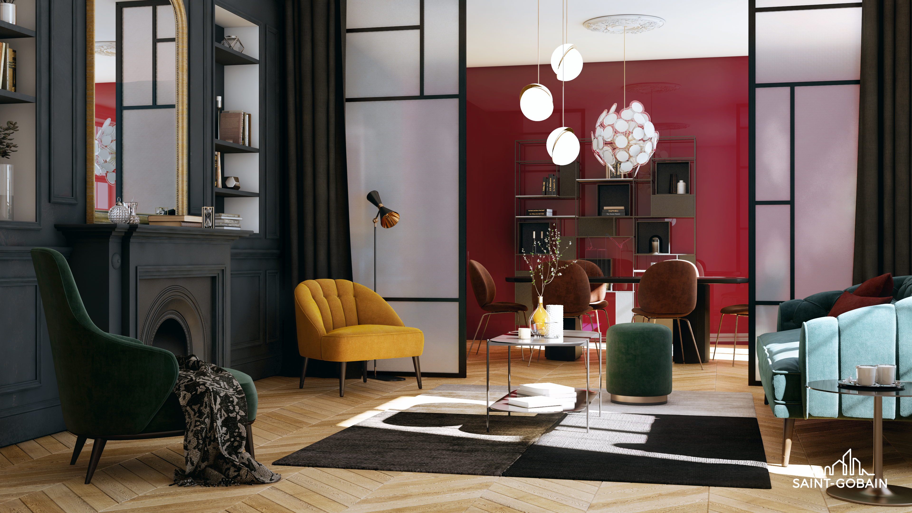 Séjour, Lounge, Perspektive 1, Rouge pourpre, Master-Point | Saint ...
